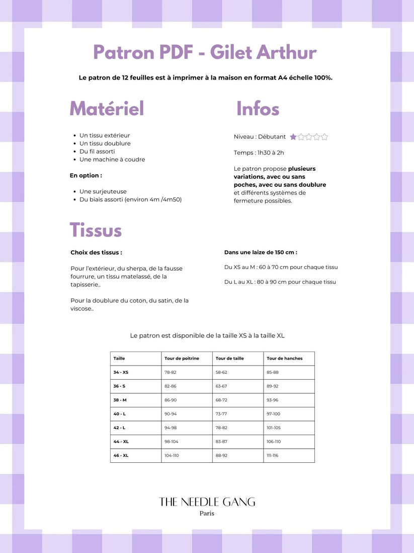 Patron de couture PDF - Gilet sans manches - The Needle Gang – The ...